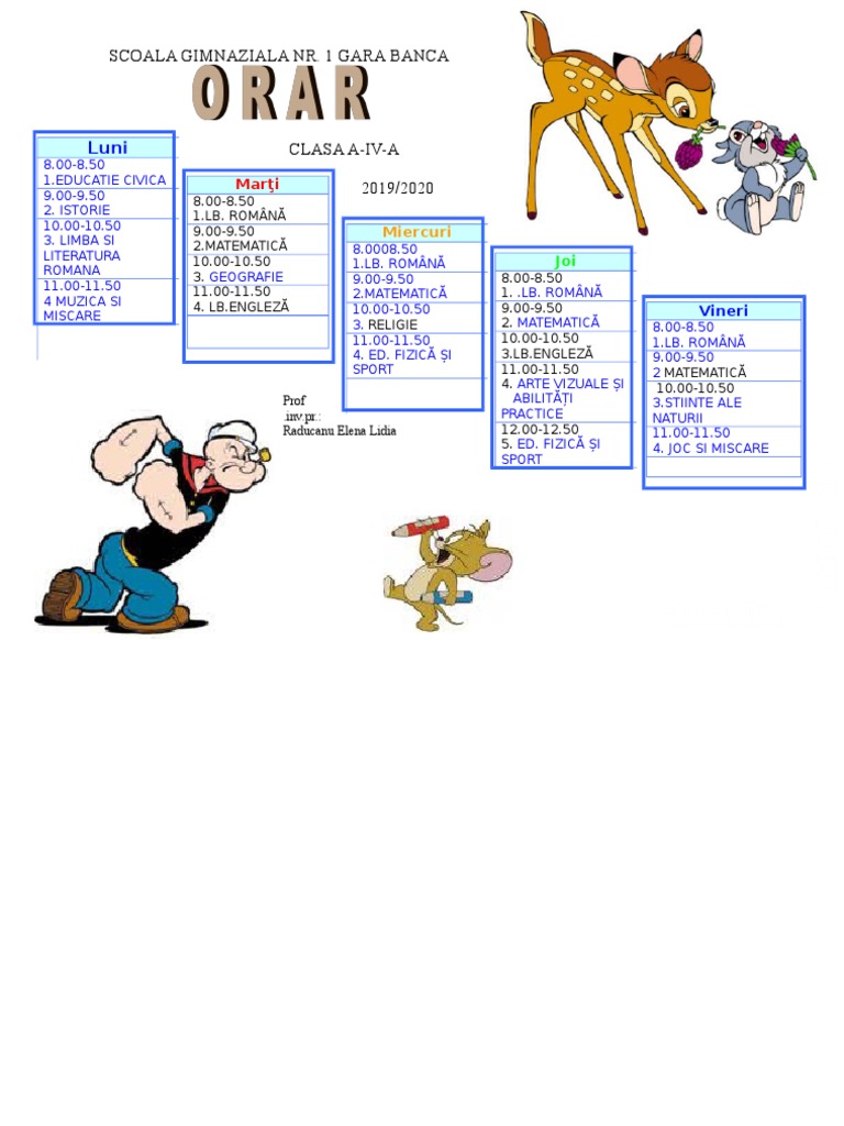 Orar Clasa A Iv-A | PDF