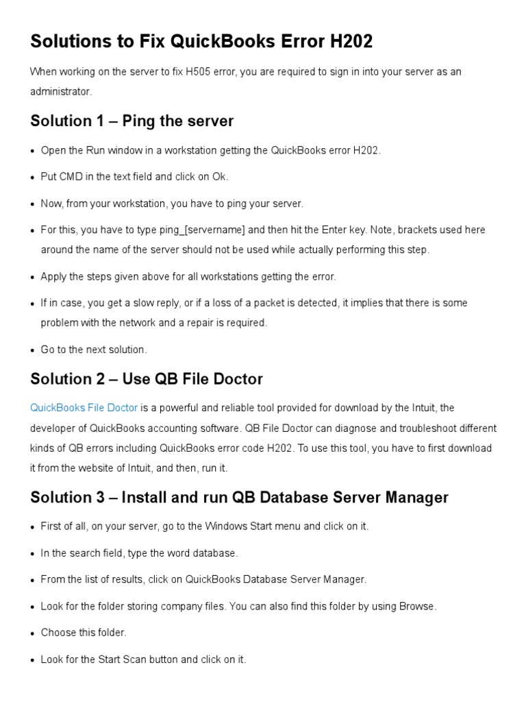 Fix QuickBooks Error H202 Solutions | PDF | Computer File | Quick Books