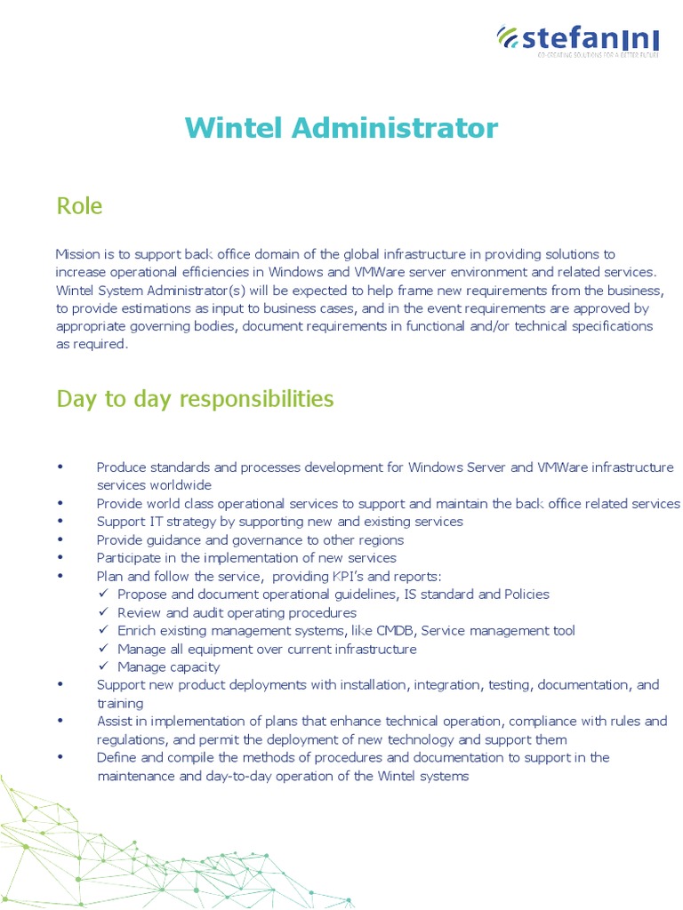 JD - Wintel Administrator | PDF | Server (Computing) | Expert