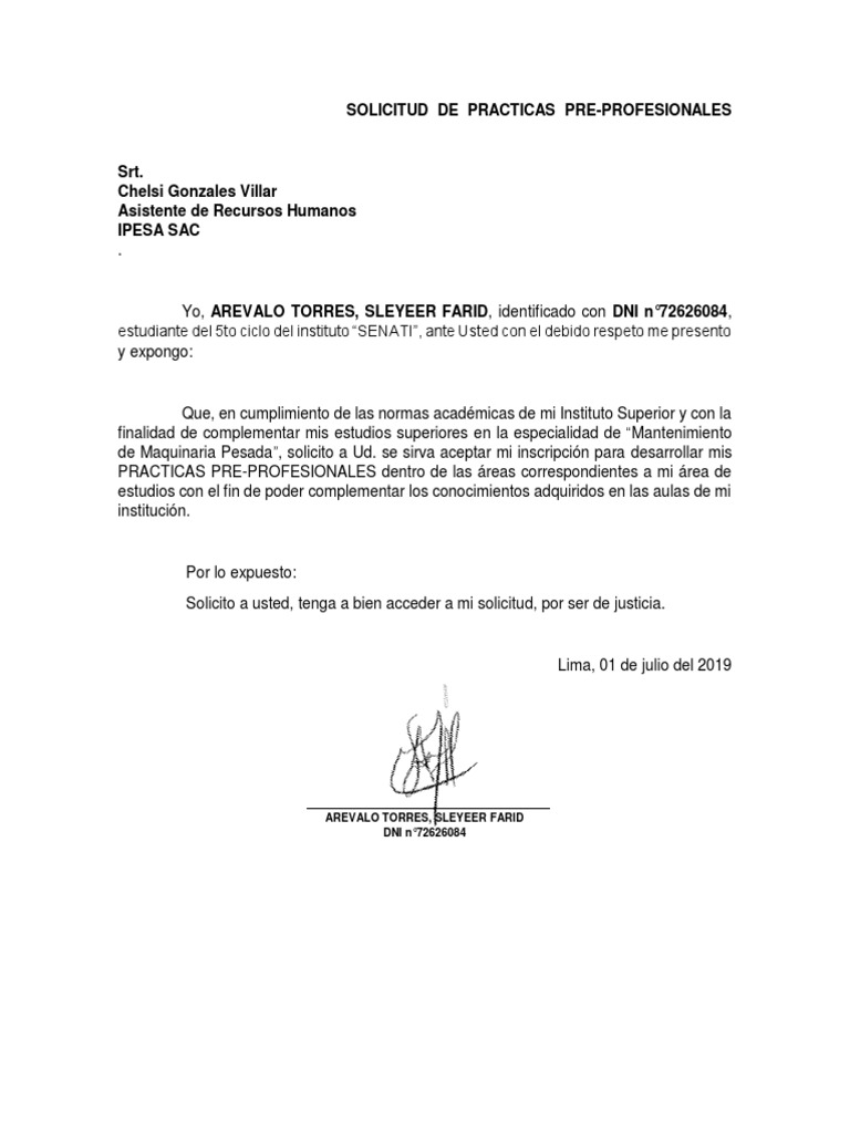 Solicitud de Practicas Pre | PDF