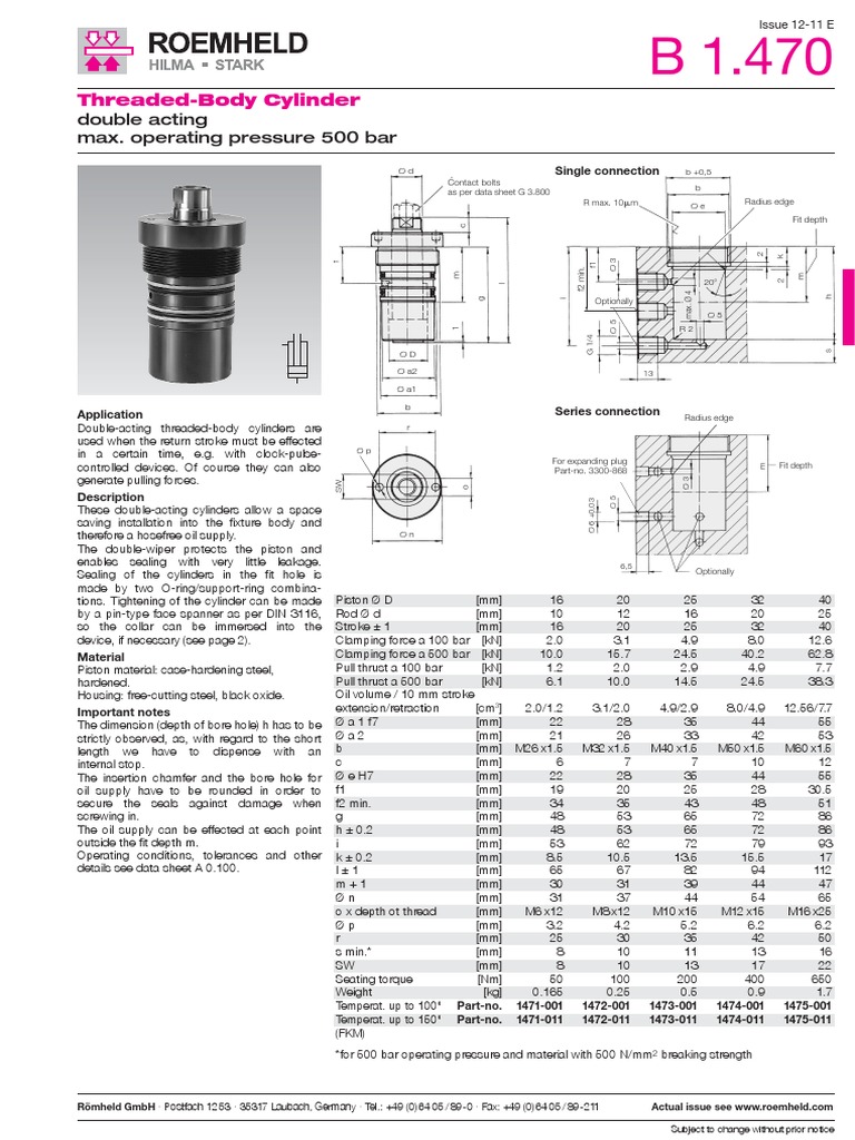 Cilindro Roemheld 1474 | PDF | Piston | Cylinder (Engine)