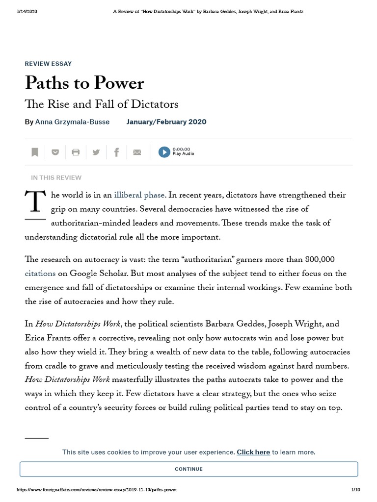 A Review of "How Dictatorships Work" by Barbara Geddes, Joseph Wright ...
