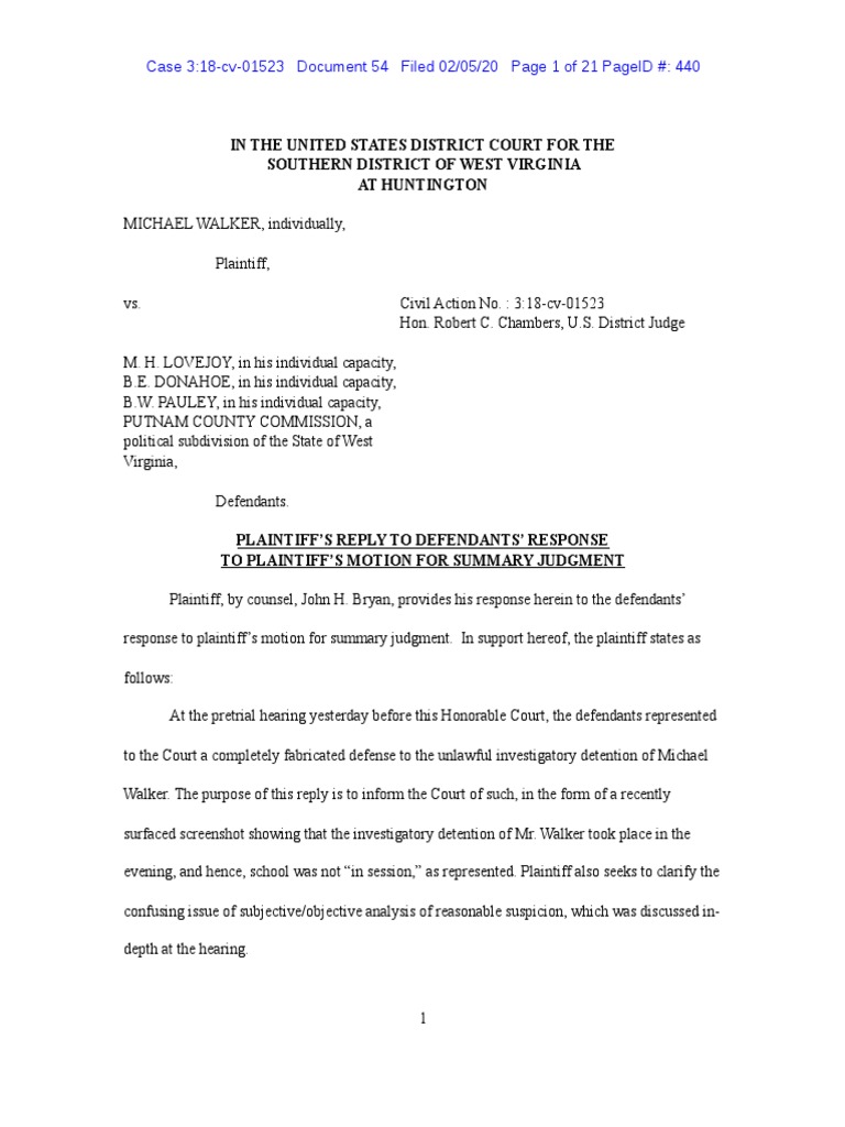 Plaintiff's Reply To Defendant's Response To Plaintiff's Motion For Summary Judgment | PDF ...
