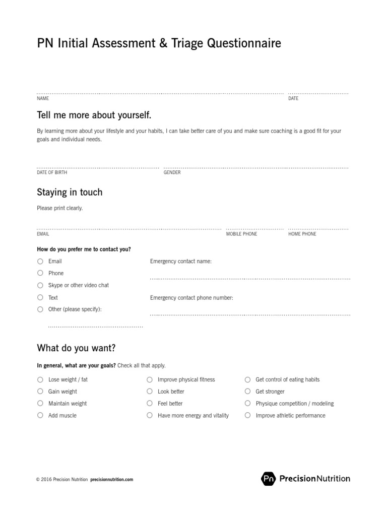 Initial Assessment and Triage Questionnaire Client Version PDF | PDF ...