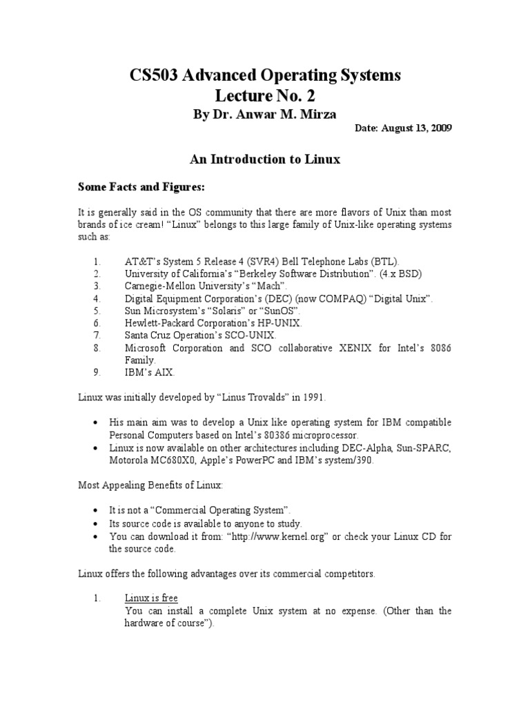 Lecture2 Introduction To Linux | PDF | Unix | System Software