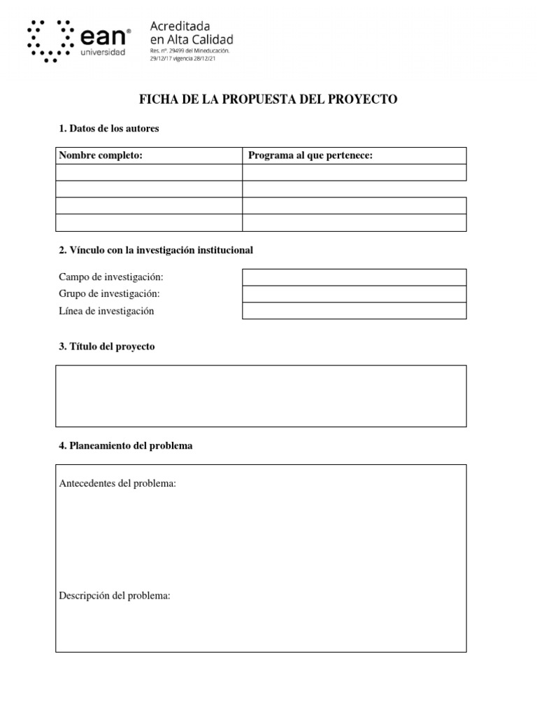 Plantilla Ficha de La Propuesta Del Proyecto | PDF