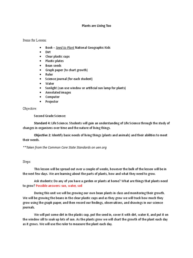 Activity 3 Lesson Plan | PDF | Plants | Root