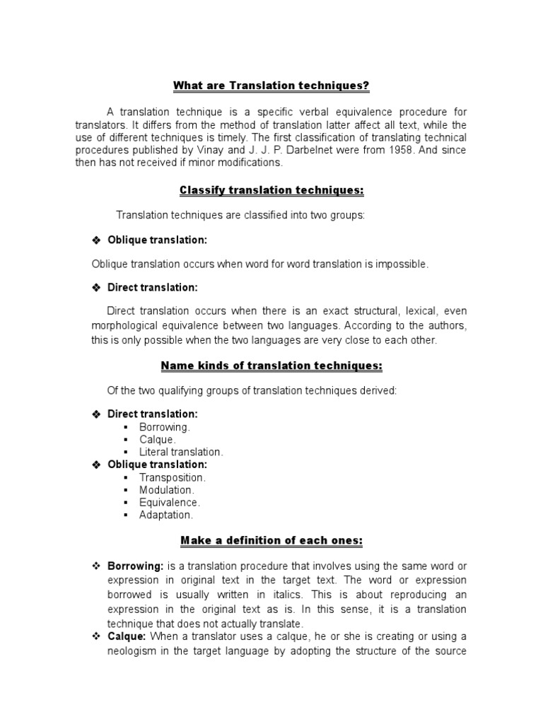 What Are Translation Techniques | PDF | Idiom | Translations