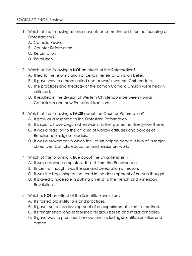Reformation, Enlightenment, Scientific Revolution Practice Test ...