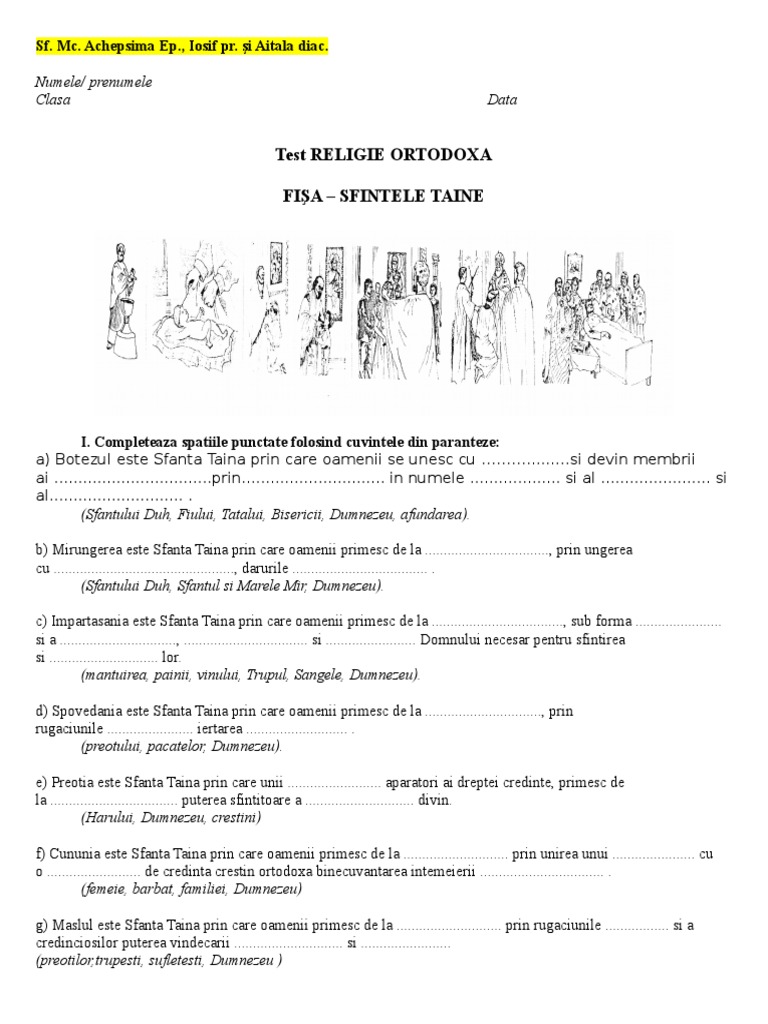 Fisa de Lucru Sfintele Taine | PDF