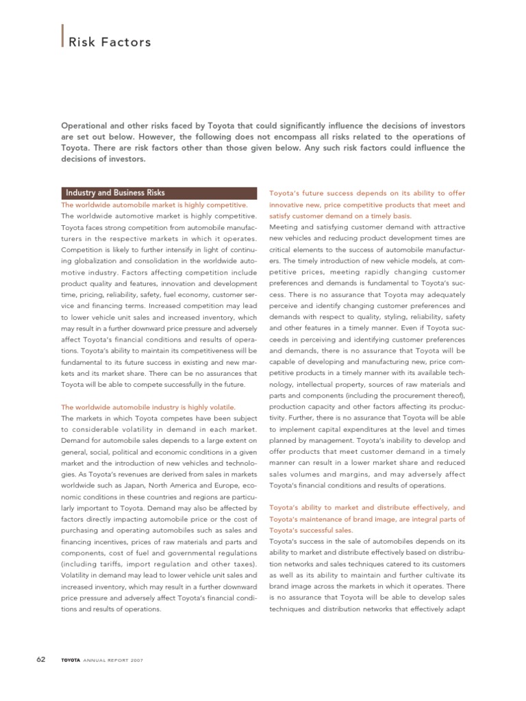 Risk 2007 | PDF | Toyota | Car