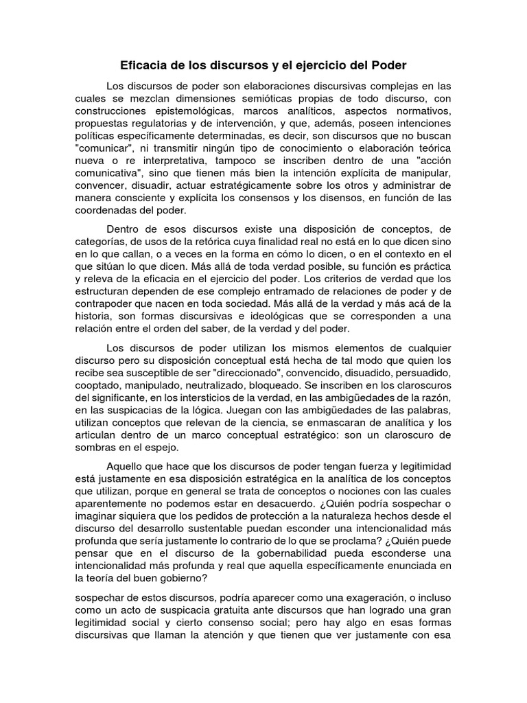 Eficacia de Los Discursos y El Ejercicio Del Poder para Toñito | PDF ...