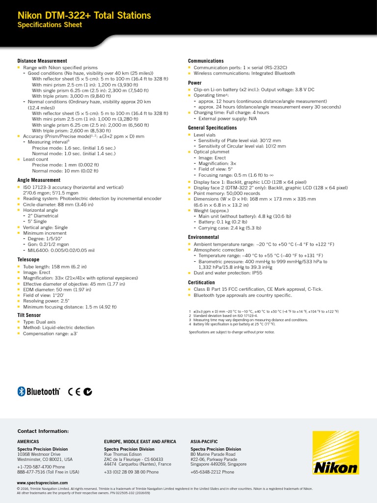 Ficha Tecnica Estacion Total Nikon DTM-322 PDF | PDF | Celsius | Field Of View