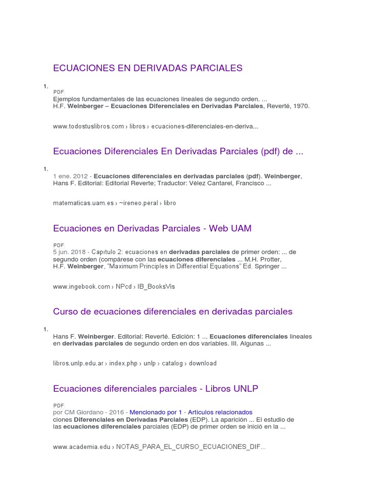 Listado de ECUACIONES EN DERIVADAS PARCIALES | PDF | Ecuación diferencial parcial | Ecuaciones ...