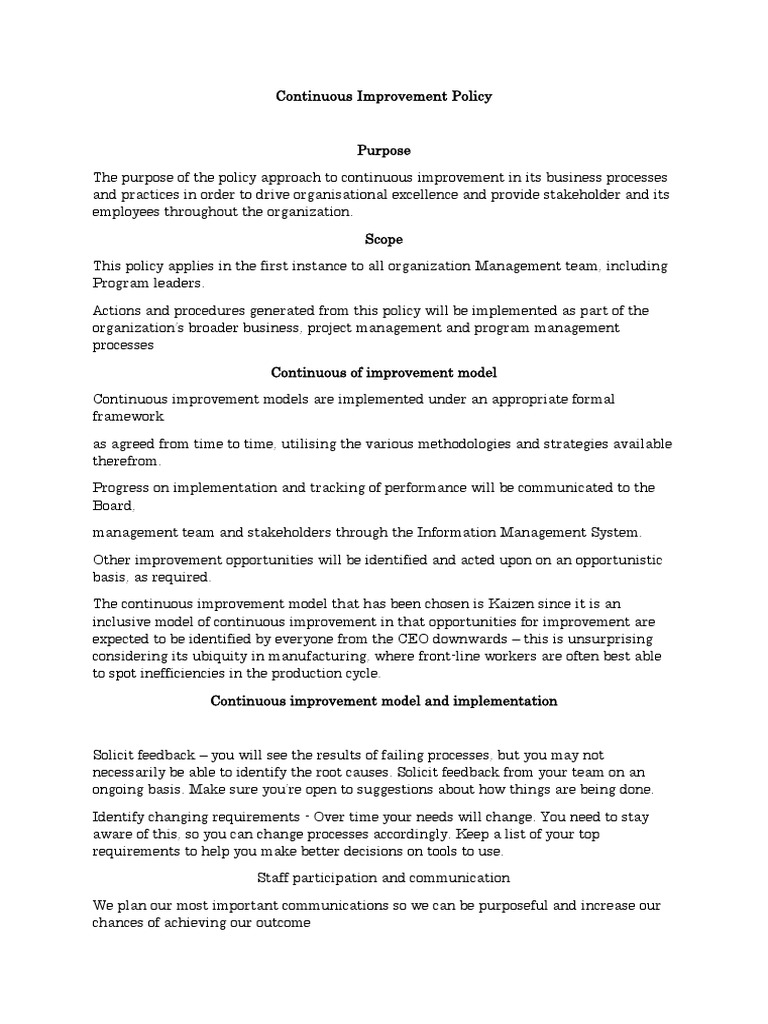 Continuous Improvement Policy EDITED | PDF | Business Process | Project ...