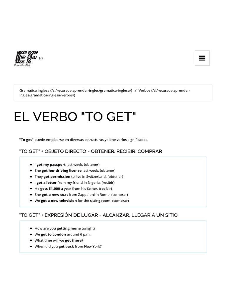 El Verbo - To Get - Gramática Inglesa - EF | PDF