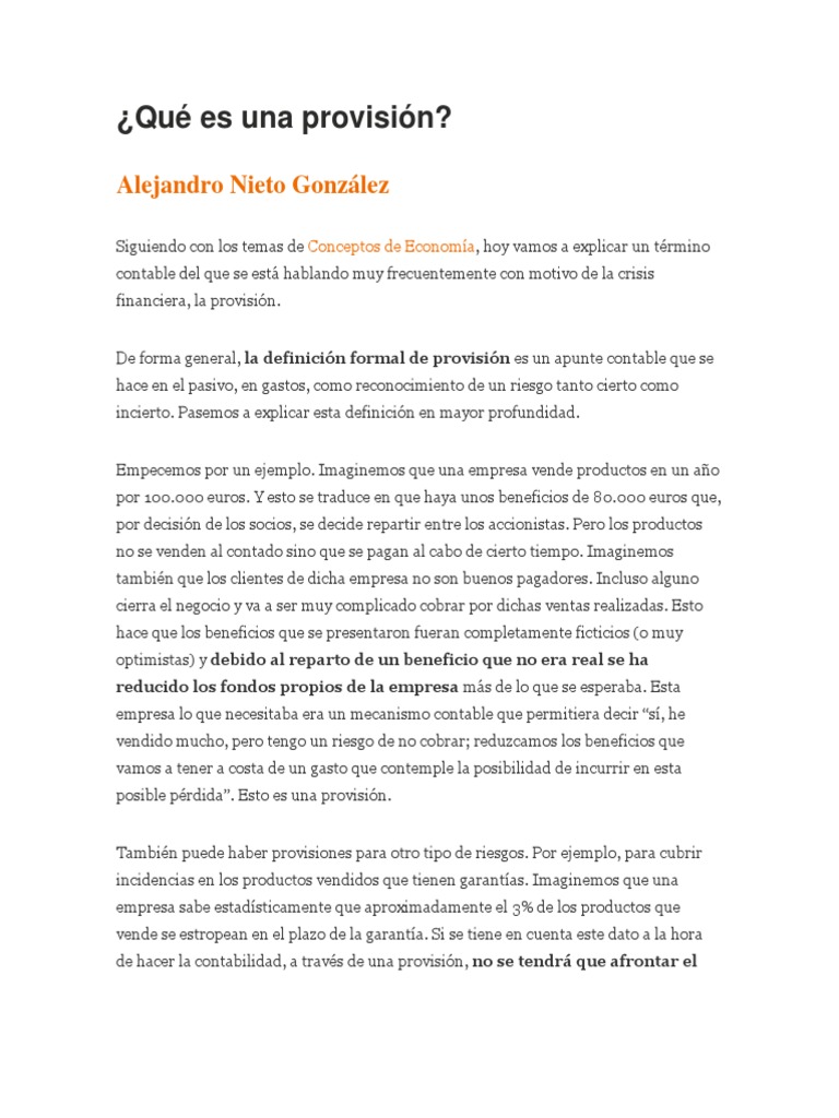 ¿Qué es una provisión? | PDF | Bancos | Contabilidad