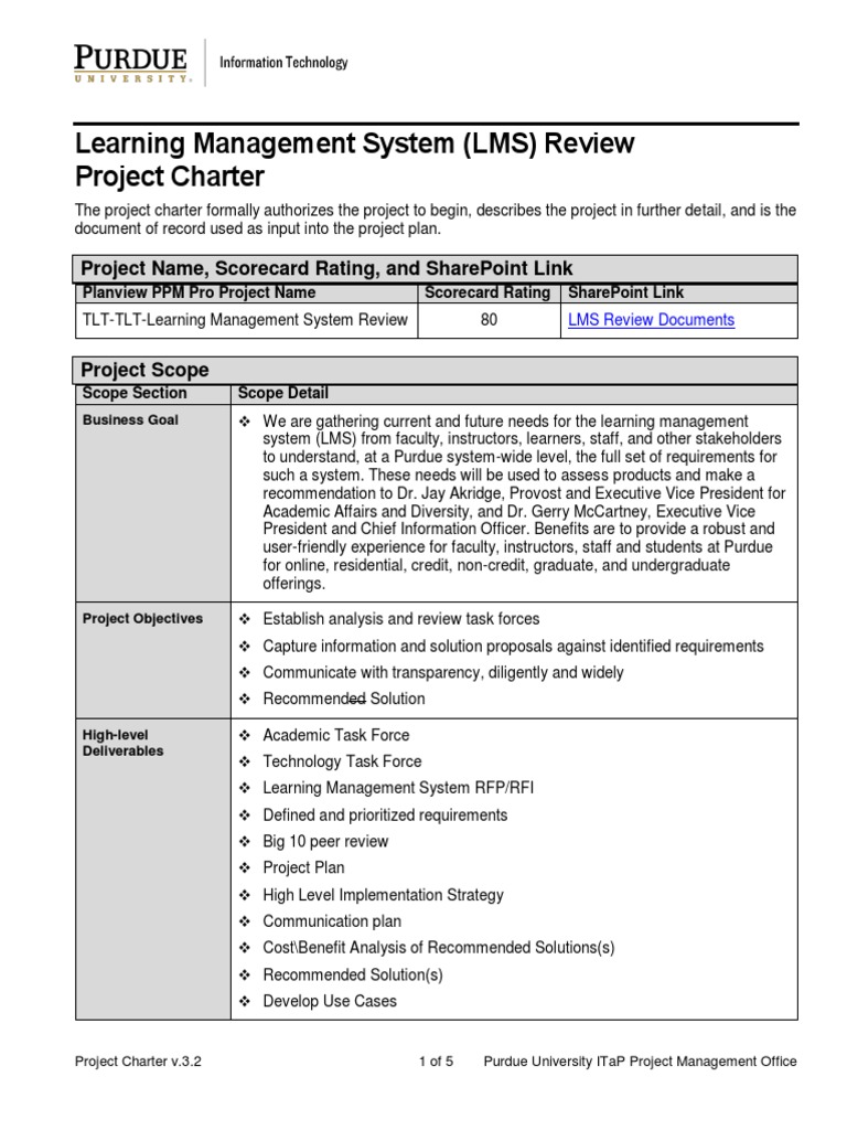 LMS Review Project Charter | PDF | Project Management | Cloud Computing