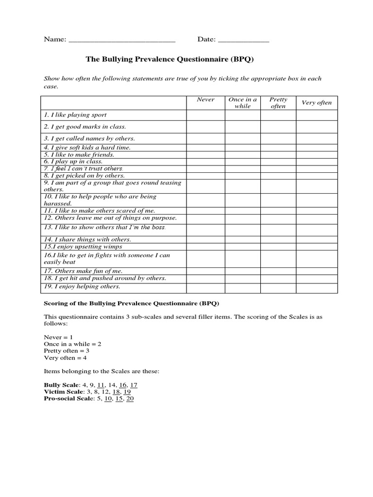 Bullying Student Survey Form | PDF | Child Protection | Child Abuse