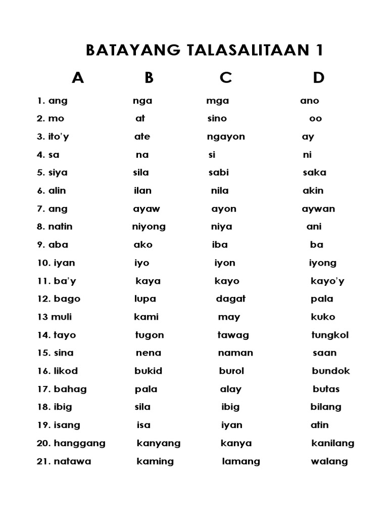 Batayang Talasalitaan 1 | PDF