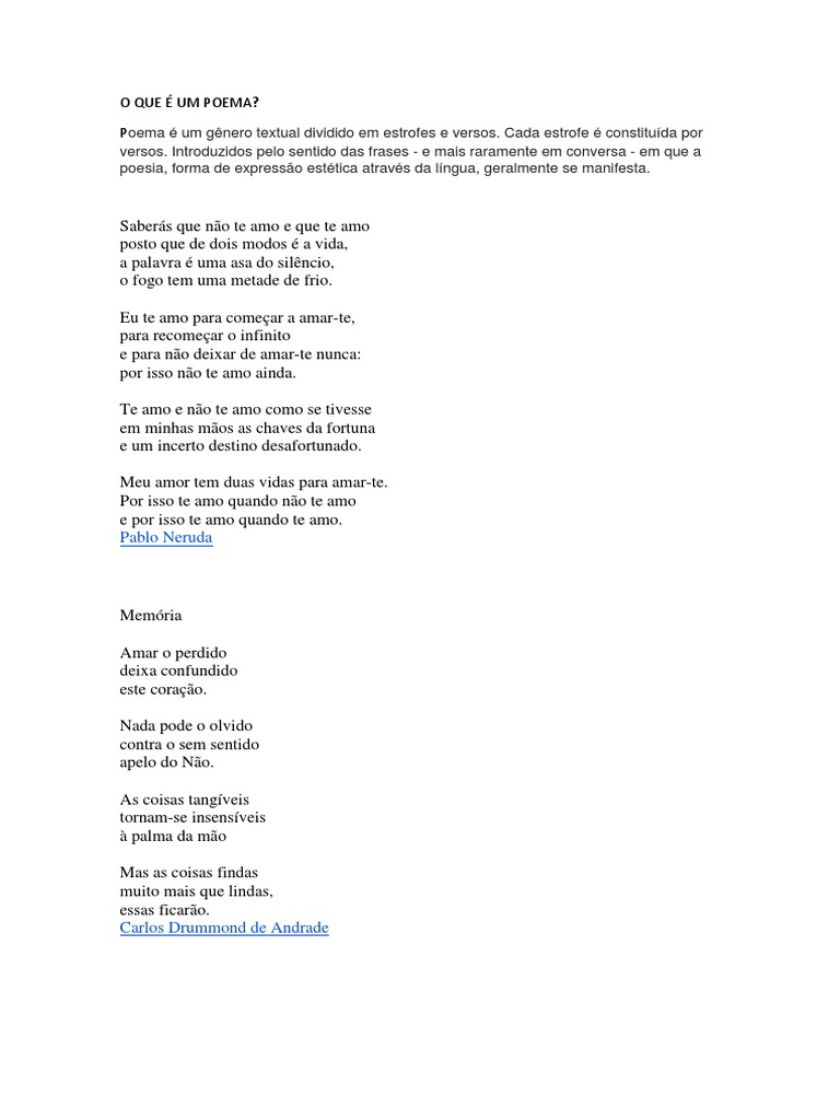 O QUE É UM POEMA? Exemplos. | PDF