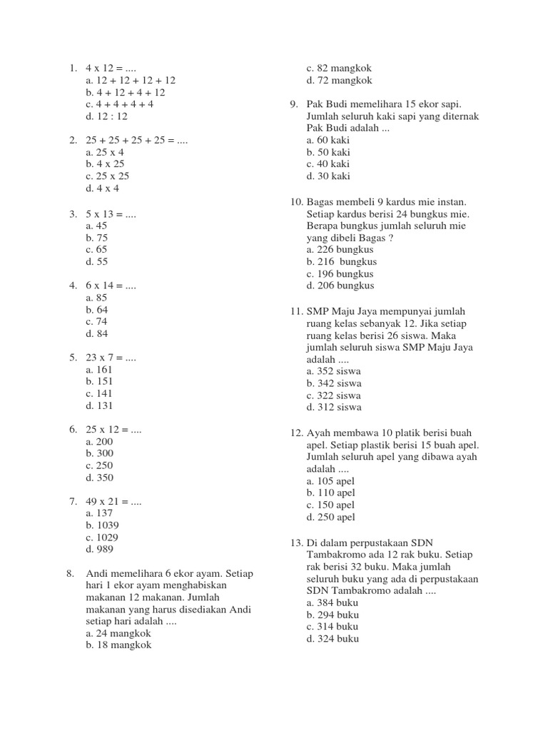 Soal Perkalian Kelas 4 PDF | PDF