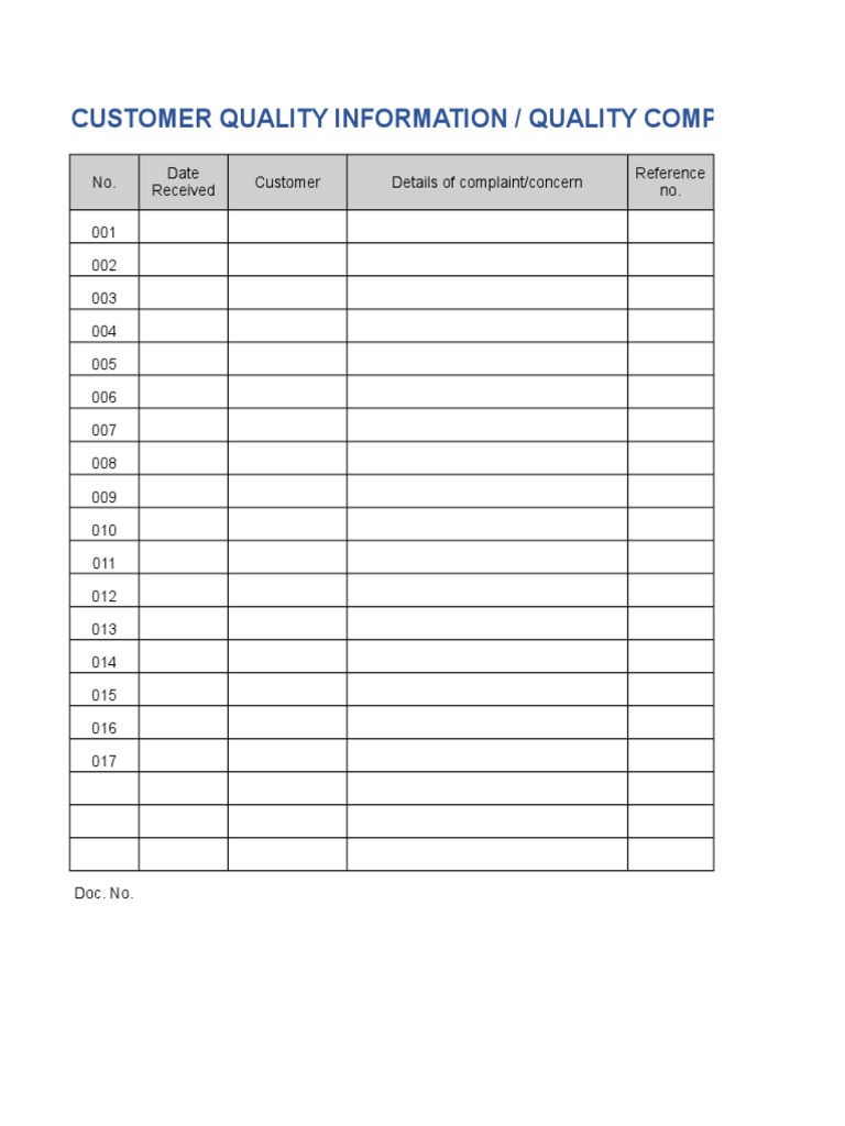 Customer Complaints Log | PDF