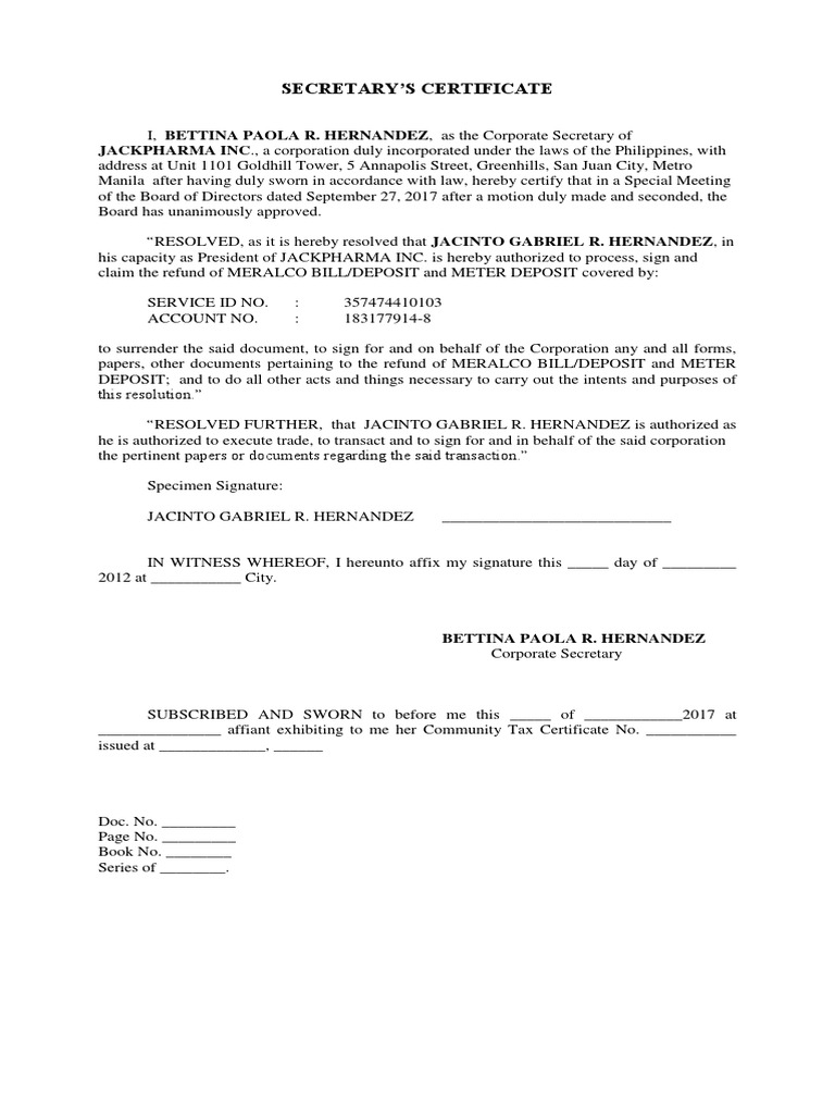Resolution Authorizing the President to Process the Refund of Meralco ...