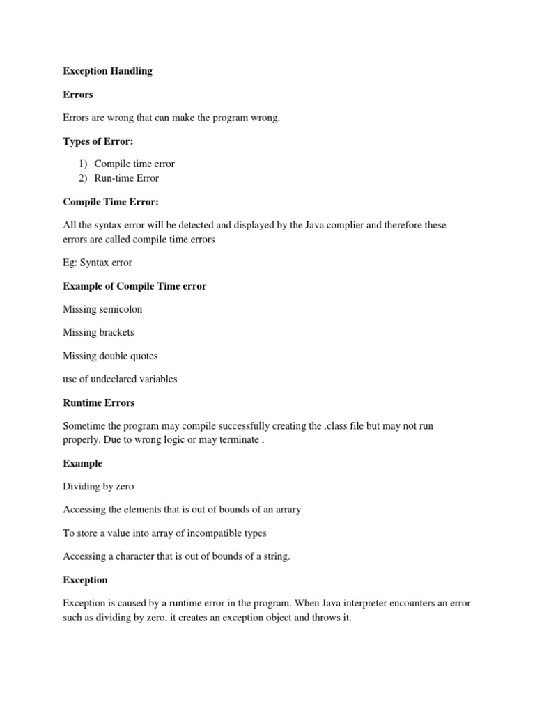 Exception Handling Pdf Java Programming Language Method
