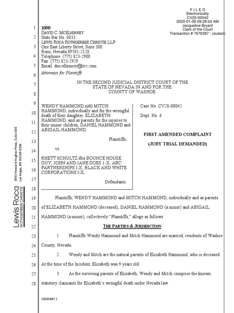 2020.01.09 First Amended Complaint (110204177.1) | Download Free PDF | Negligence | Damages