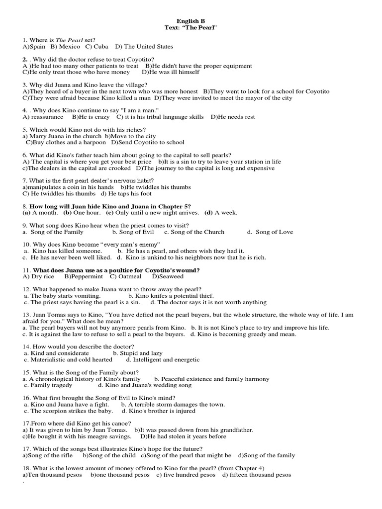 Key Questions on "The Pearl" | PDF | Art