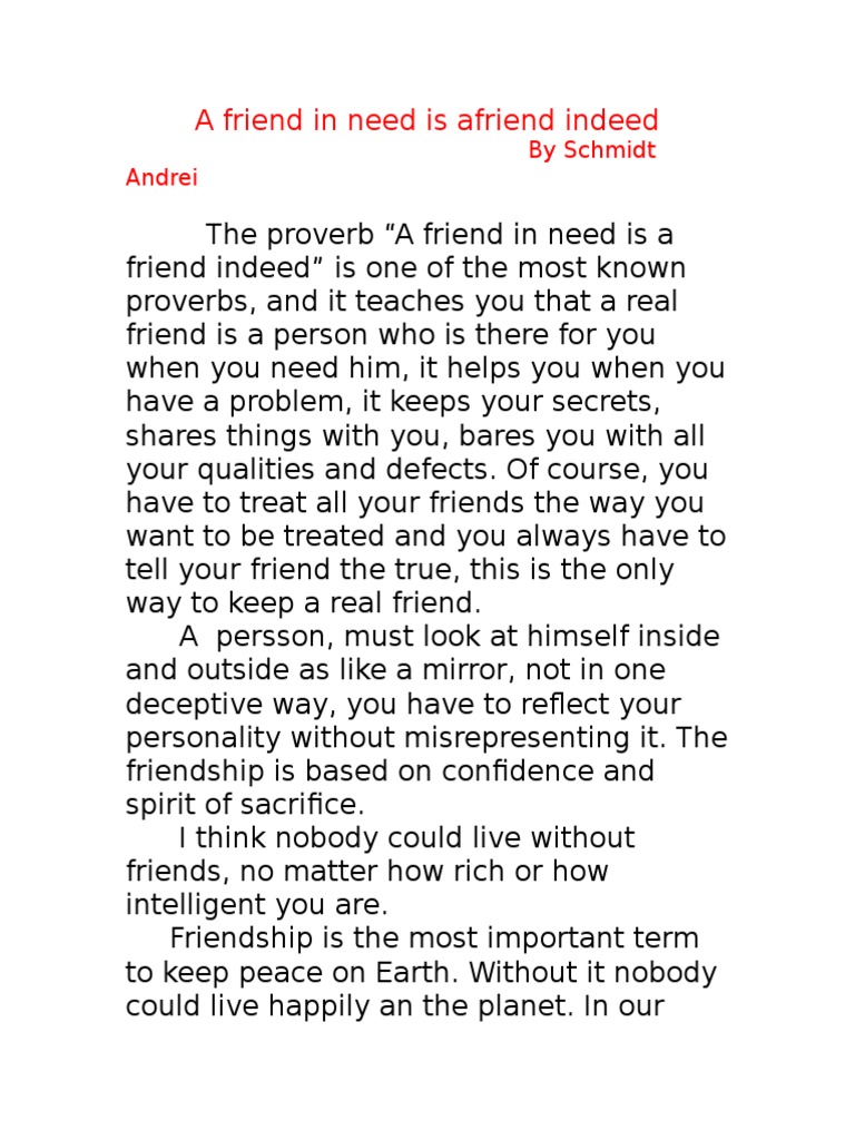 A Friend in Need Is A Friend Indeed | PDF