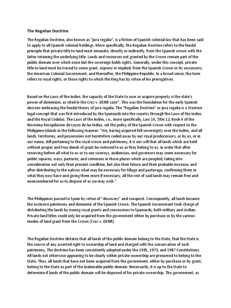 Regalian Doctrine | PDF | The Crown | Spanish Colonization Of The Americas