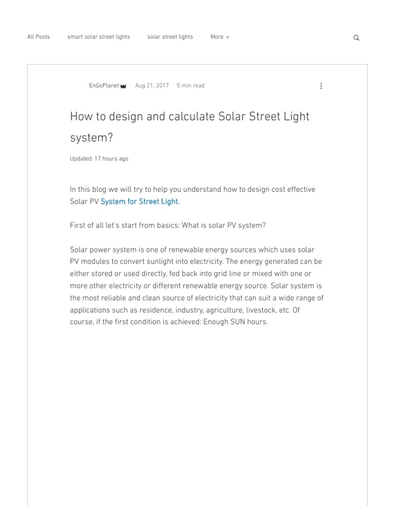 How To Design and Calculate Solar Street Light System - PDF | PDF ...