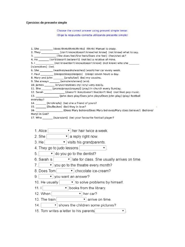 Ejercicios de presente simple y presente continuo