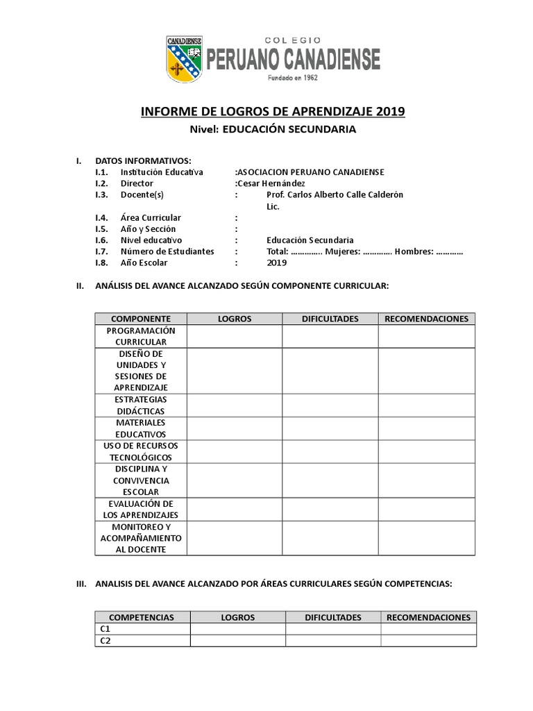 INFORME_DE_LOGROS_DE_APRENDIZAJE_2019_Secundaria[1] | Maestros | Evaluación