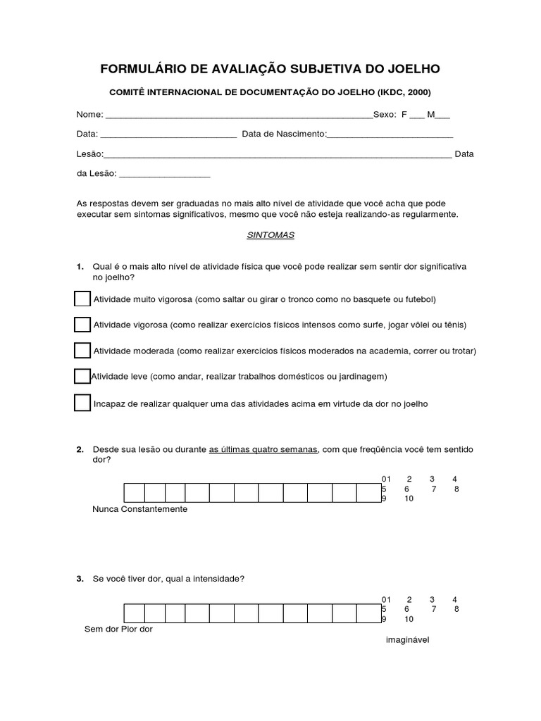IKDC Editavel | PDF | Dor | Joelho