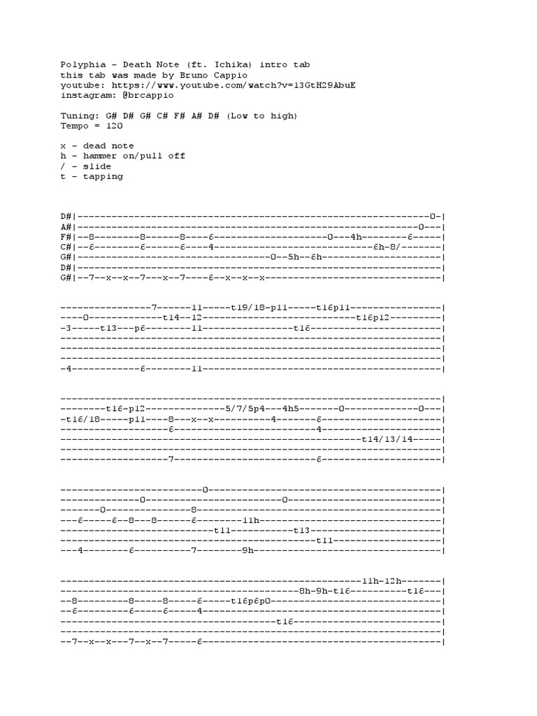 Death Note Intro Tab | PDF | Guitar Family Instruments | Guitars