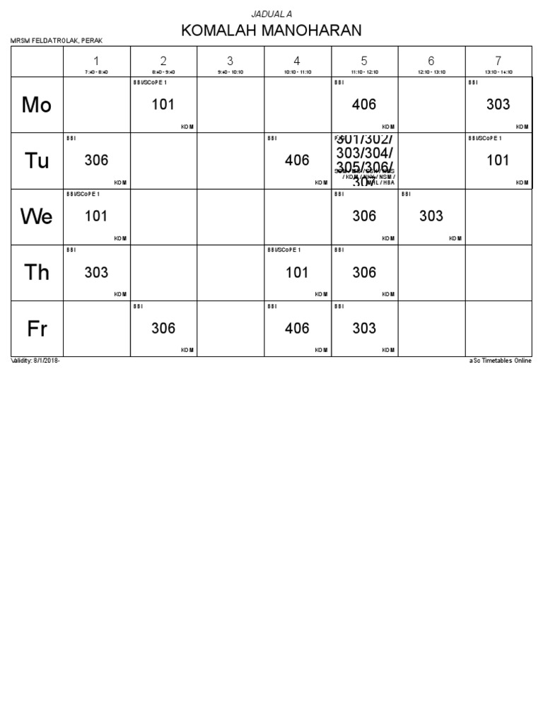 MRSM FELDA Kampus Tun Abdul Razak - Timetable | PDF