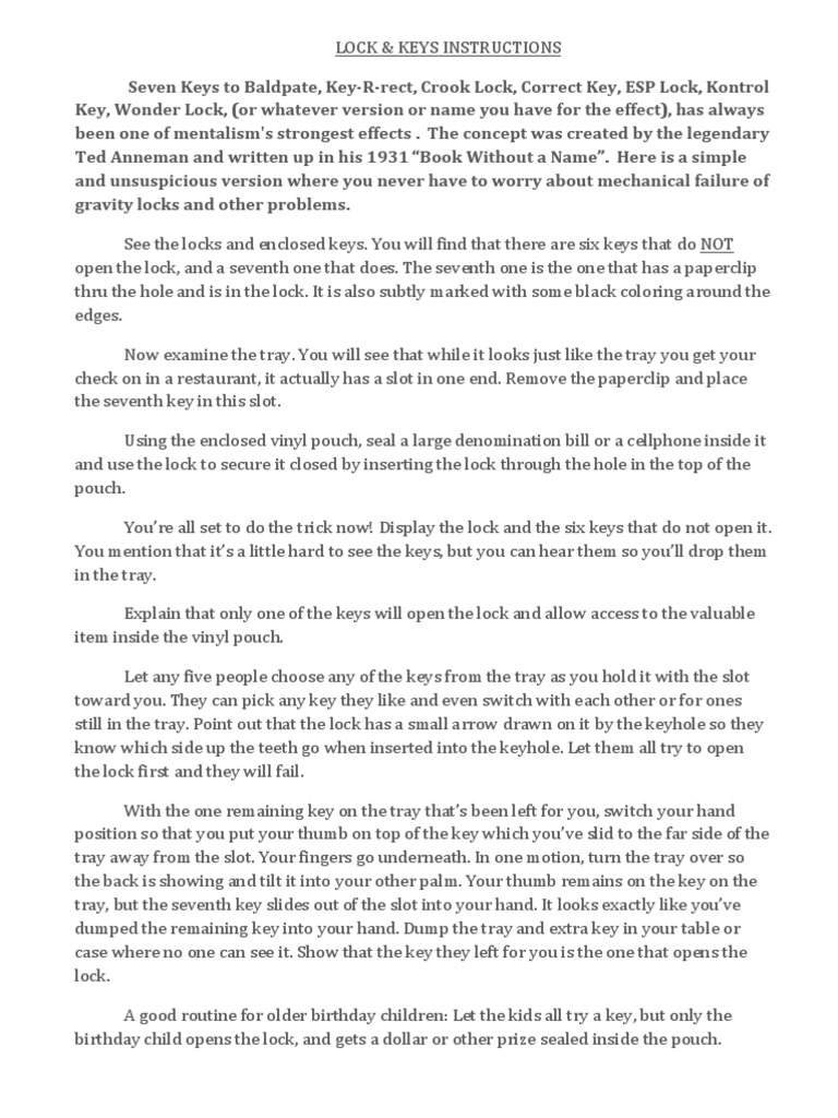 Lock&Key Trick Instructions | PDF | Leisure