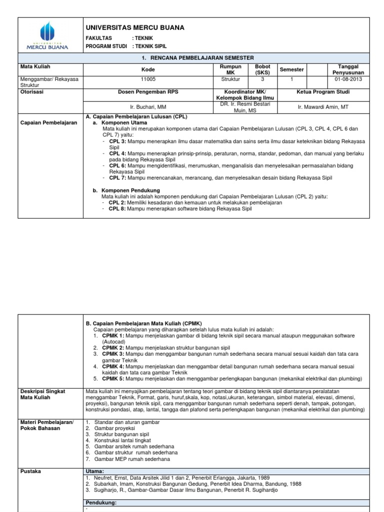 RPS GAMBAR - RPS-Menggambar-Rekayasa-Struktur-2013 - 3 PDF | PDF