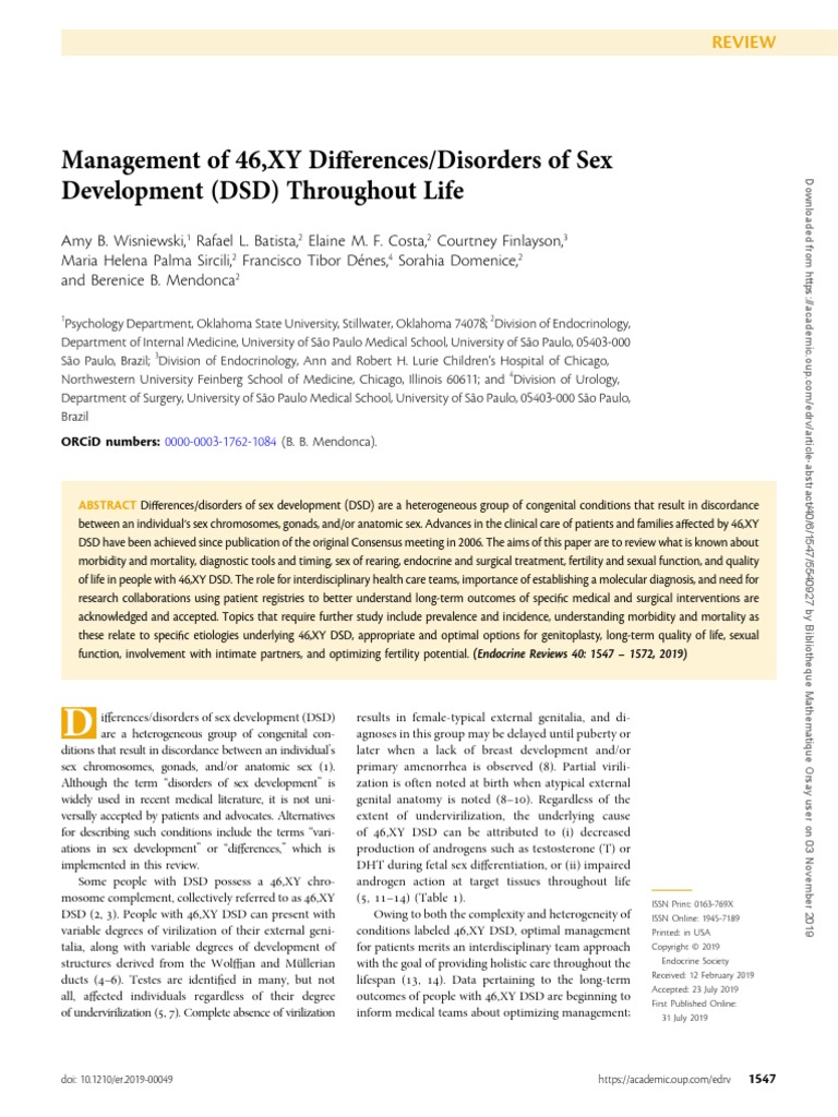Management of 46, XY DifferencesDisorders of Sex Development (DSD ...
