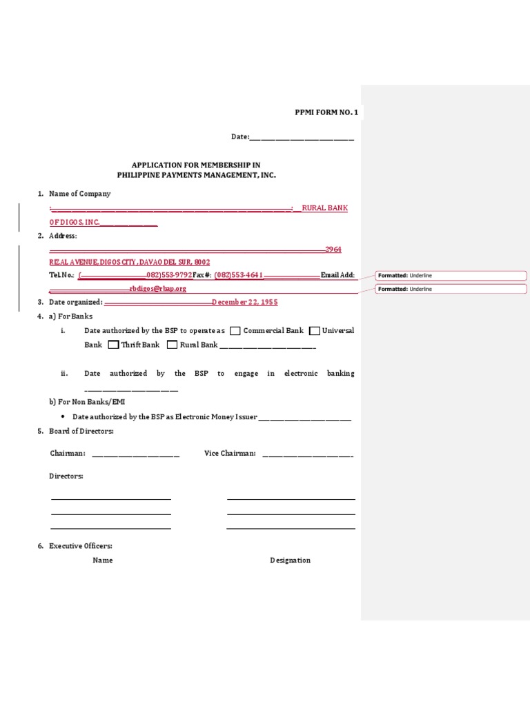 PPMI-Form No. 1-Application For Membership - Thrift & Rural Bank ...