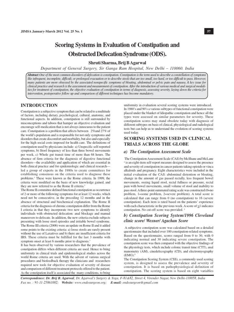 Sharma - Scoring Systems in Constipation | PDF | Constipation | Medical ...