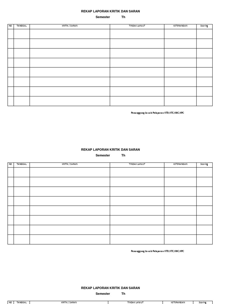 Rekap Laporan Kritik Dan Saran | PDF