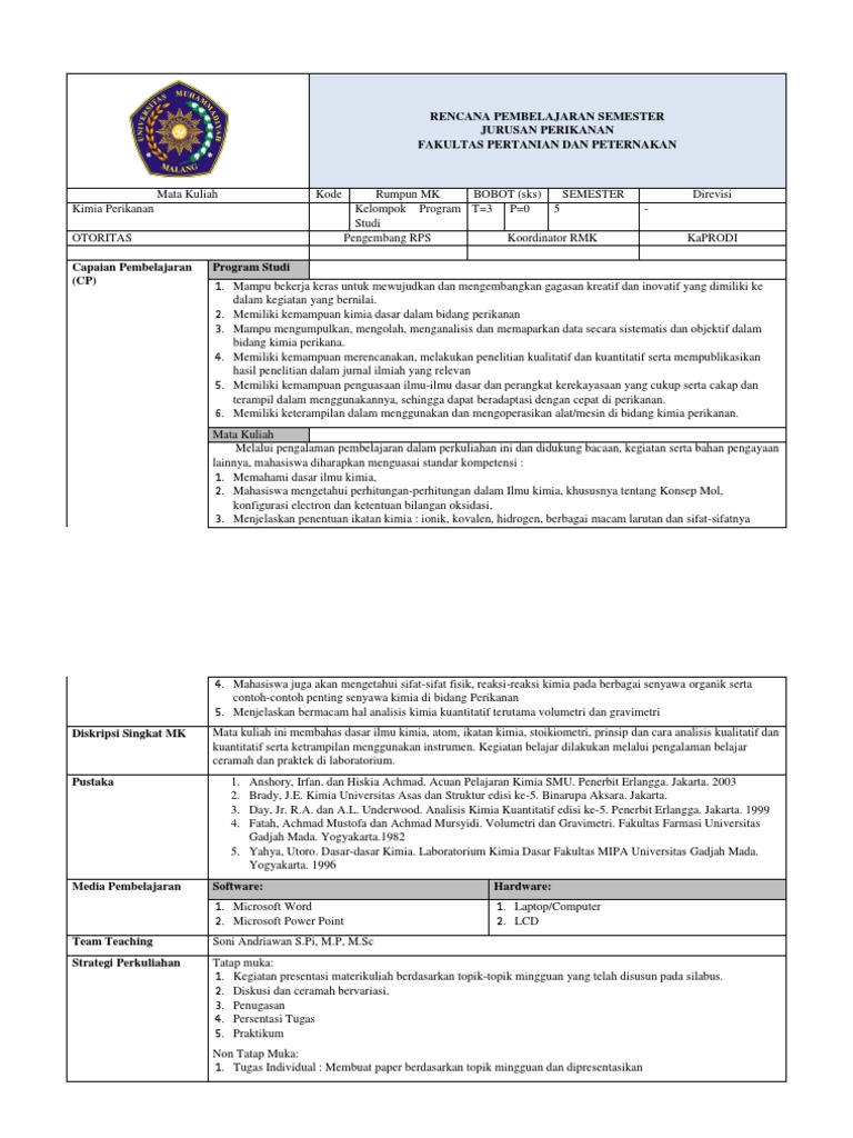 RPS Dan RPP Kimia Perikanan | PDF