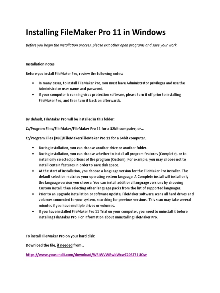 Installing Filemaker Pro 11 in Windows | PDF | Installation (Computer Programs) | Computer File