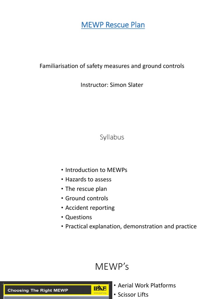 MEWP Safety & Rescue Guide | PDF | Elevator | Prevention