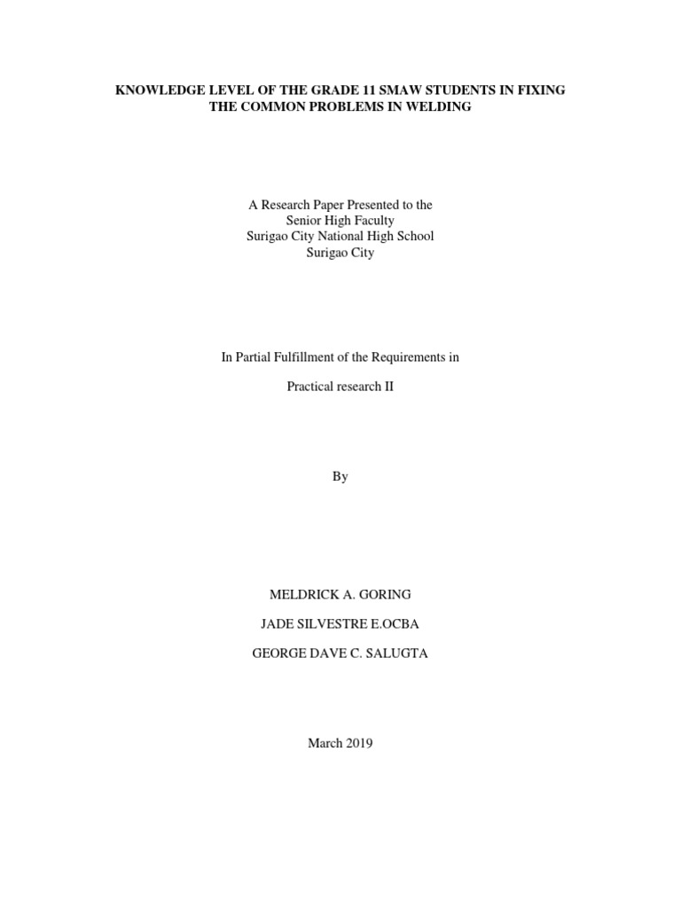 Knowledge Level of The Grade 11 Smaw Students in Fixing | PDF | Welding ...