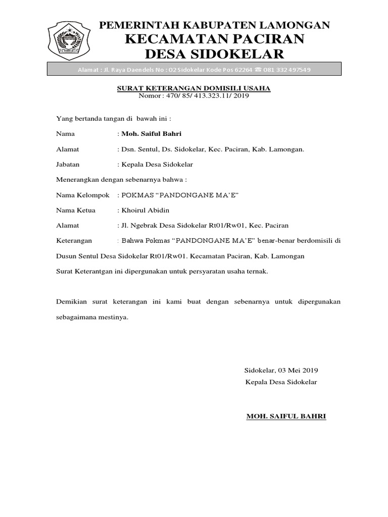 Surat Keterangan Pokmas | PDF